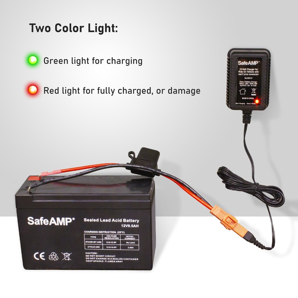 SafeAMP 12-Volt Charger for Ride On Vehicle with red 2 pins connector ...