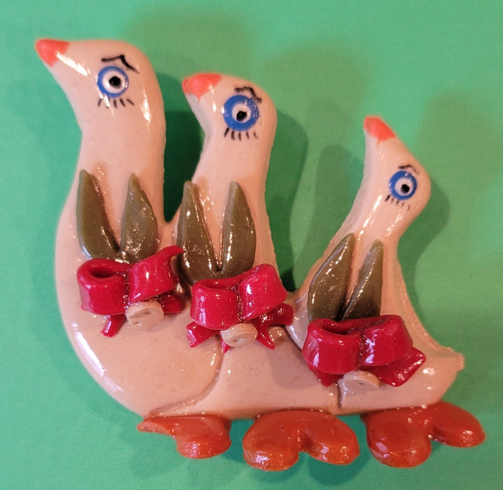 Vintage Christmas Tree Ornament 2 1/2" Salt Dough Geese with Bells ...