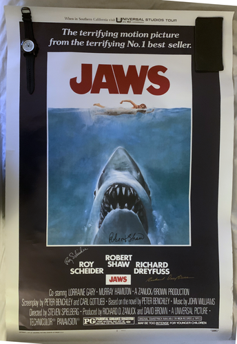 1975 Jaws Movie Poster signed by Roy Scheider, Robert Shaw and Richard ...