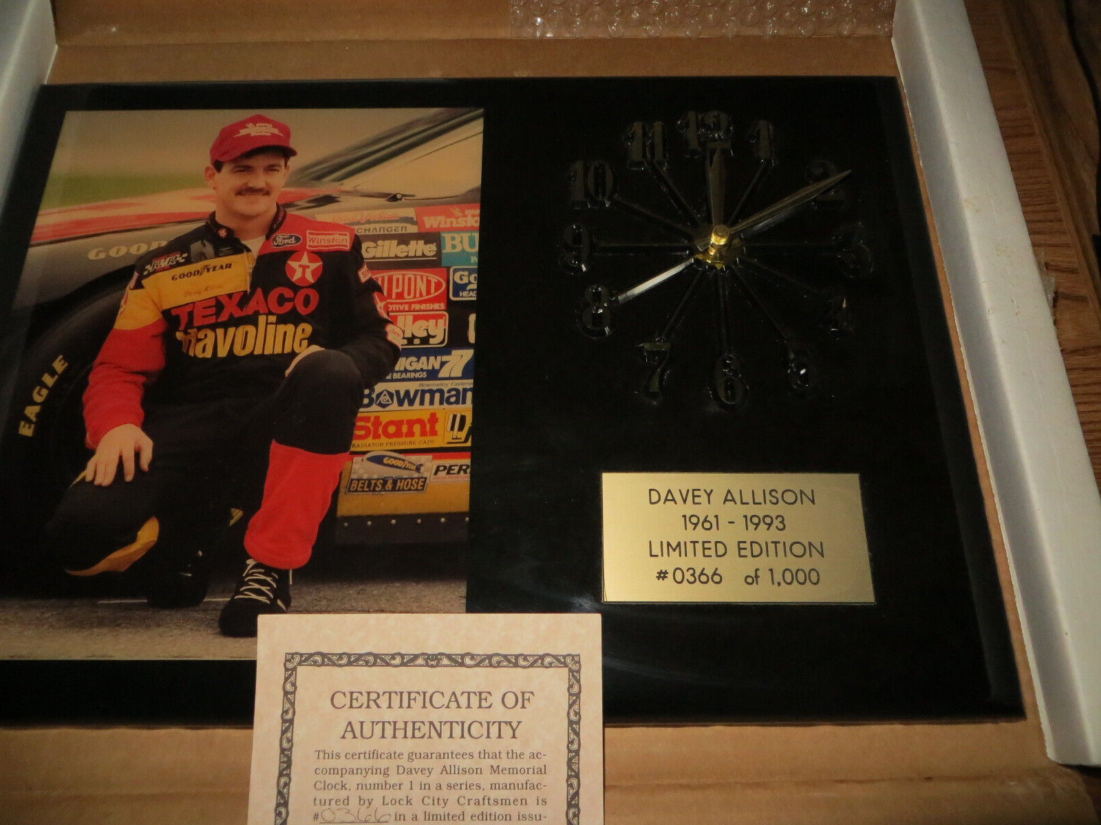 NASCAR DAVEY ALLISON WALL PLAQUE WITH CLOCK NIB LIMITED EDITION ...
