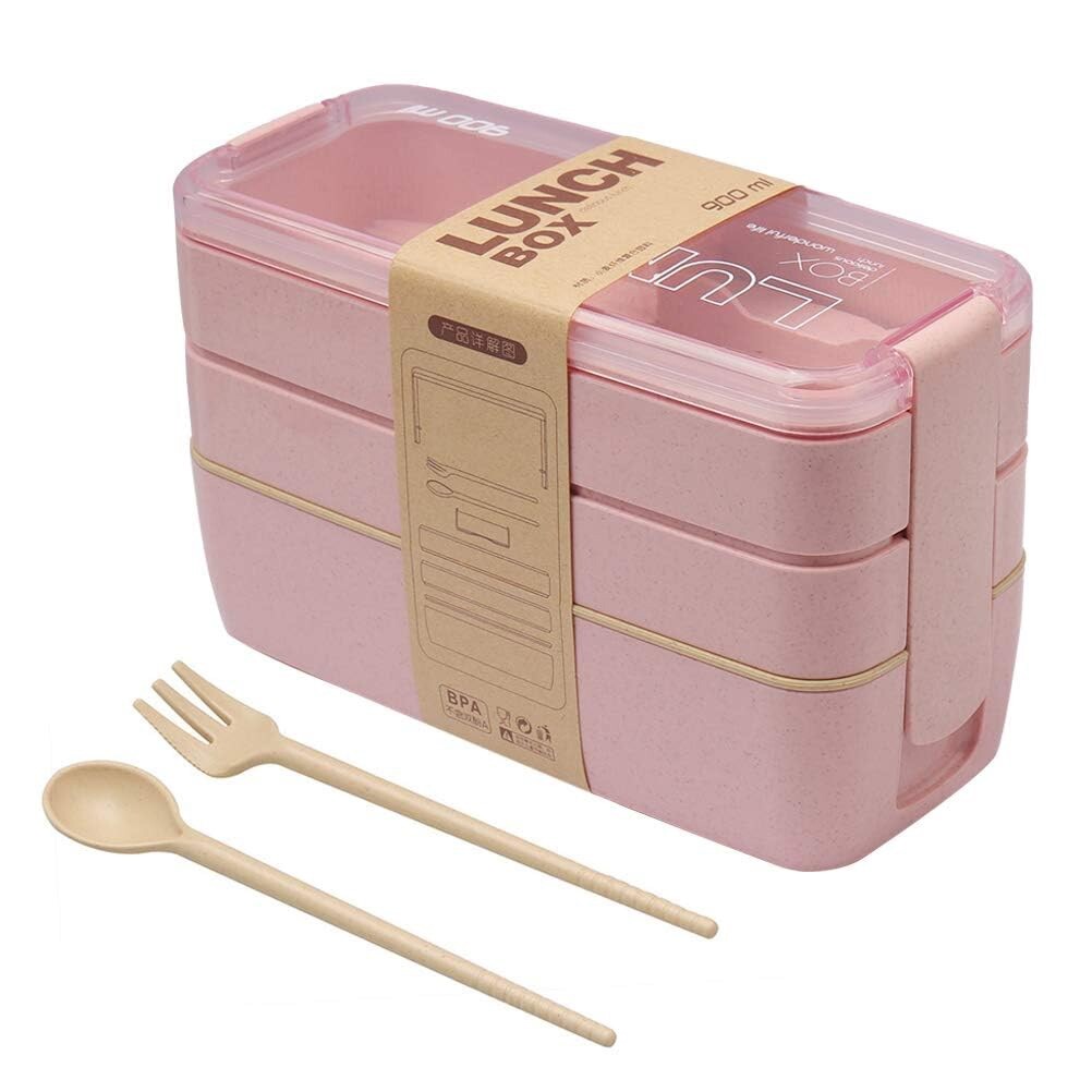 3 Compartments Lunch Box 3 Layer Food Container Set Bento Storage Box ...