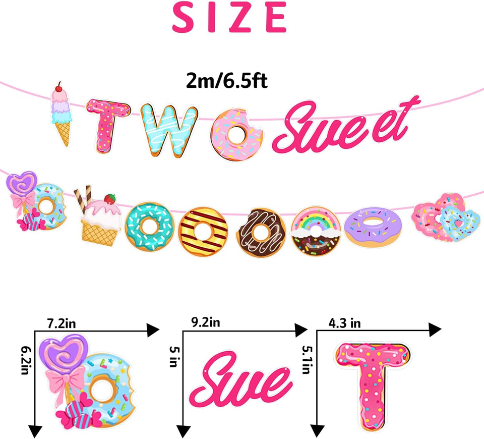 Two Sweet Donut Banner Garland for Ice Cream 2Nd Birthday Party ...
