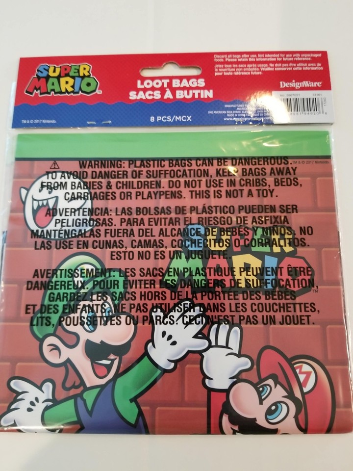 NEW! SUPER MARIO LOOT BAGS SET OF 8 PARTY FAVORS GOODY BAGS MARIO BROS ...