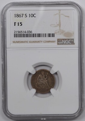 1867 S SEATED LIBERTY DIME 10C NGC F 15 | eBay