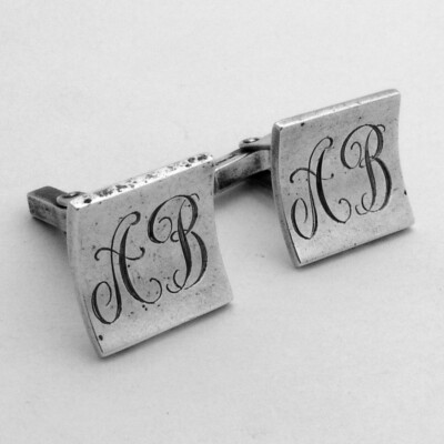 Allan Adler Square Cufflinks Sterling Silver Mono AB | eBay