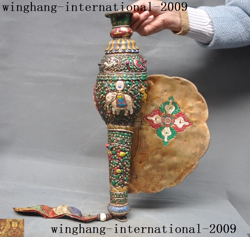 18"Conch Bronze Painted inlay gem Dragon horse Elephant Conch Trumpet ...