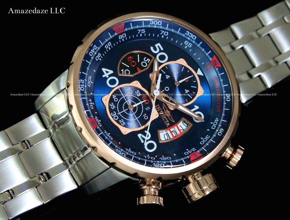 NEW Invicta Men BLUE DIAL Stainless Steel Aviator Tachymeter ...