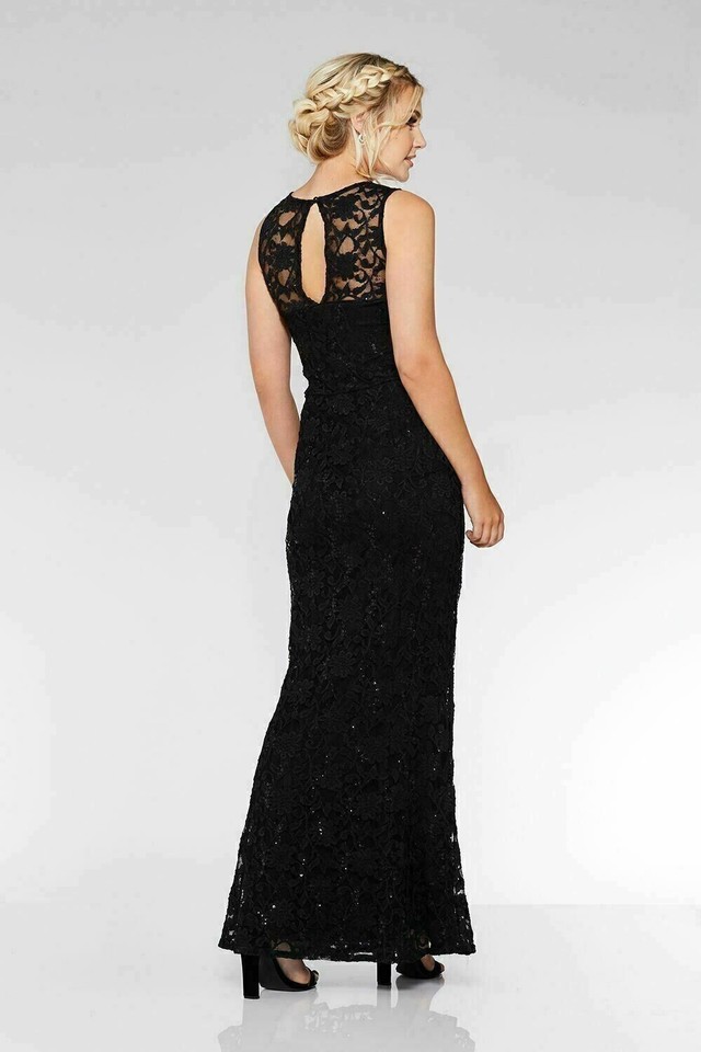 QUIZ Size 14 Stretchy Lace Black Sequin Maxi Long Evening Party Prom ...