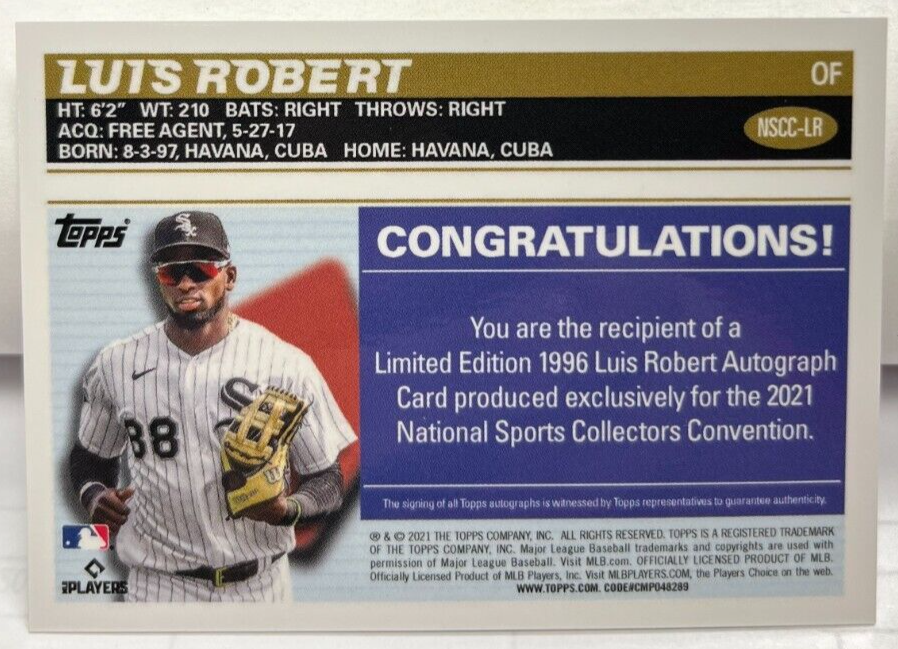 Luis Robert 2021 Topps National Convention Q&A Autograph Auto#d 39/150 ...