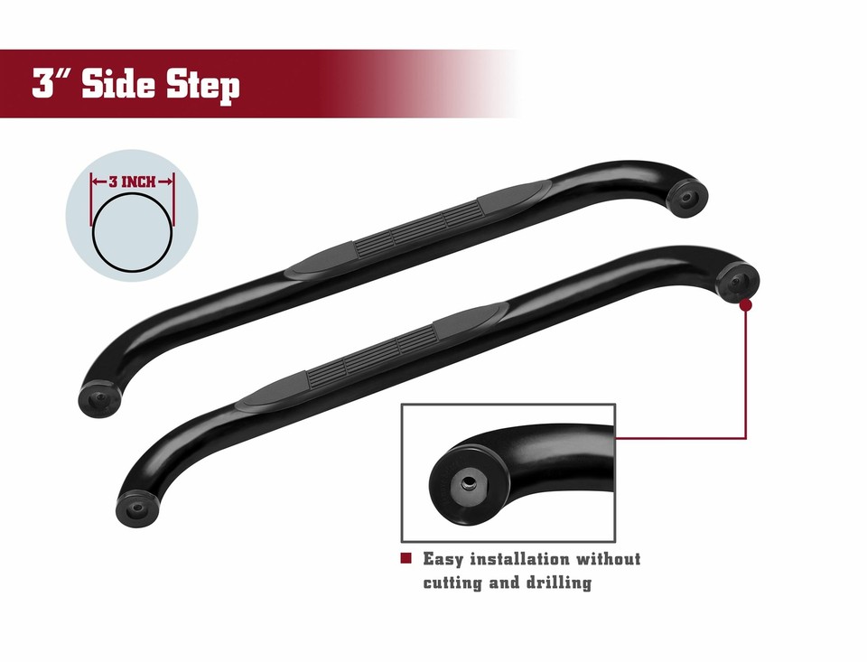 For 2009-2018 Dodge Ram 1500 Regular Cab Truck 3" Black Side Step Rails ...