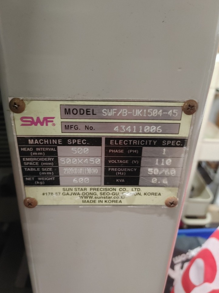 SWF 4 HEAD EMBROIDERY MACHINE / 15 NEEDLE / 15 COLOR / USED | eBay