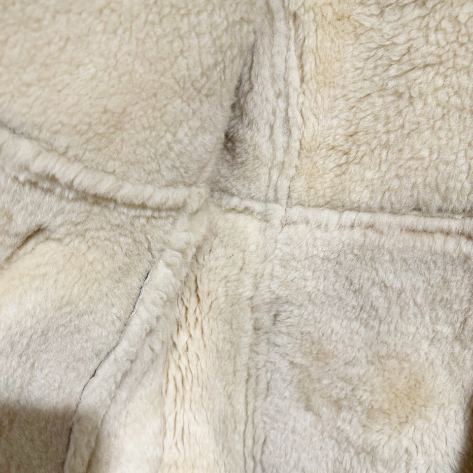 Vintage Genuine Shearling Sheepskin Factory Coat Wool Winter Pockets ...