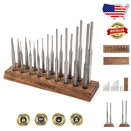 18-Piece Gunsmith Punch Set with Walnut Block - Durable High Carbon ...