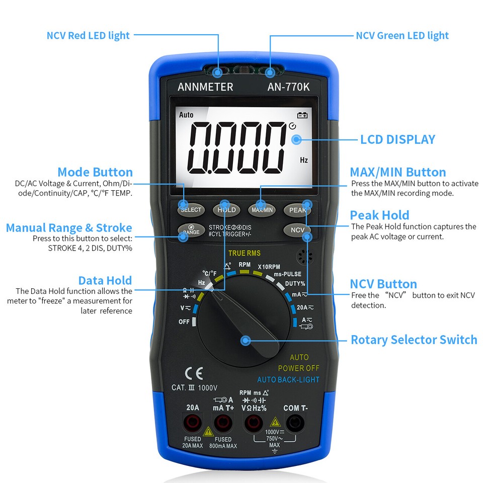 Automotive Multimeter Engine Analyzer AC DC Current Tach RPM Dwell ...