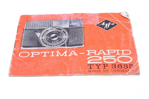 AGFA OPTIMA-RAPID 250 TYP 3635 CAMERA ORIGINAL INSTRUCTIONS MANUAL ...