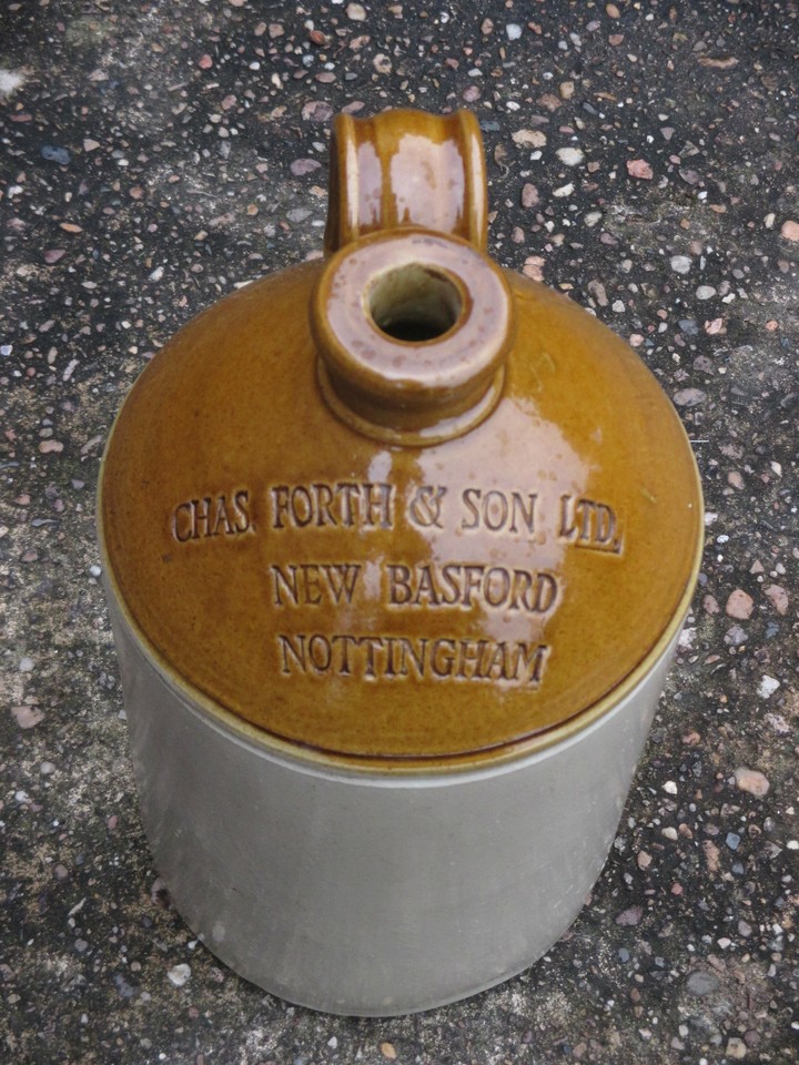 ONE GALLON STONEWARE FLAGON JAR POT BOTTLE CHAS FORTH NEW BASFORD ...