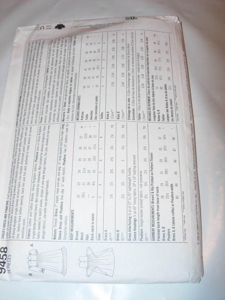 GIRLS UNCUT SIMPLICITY Sewing Pattern 9458 DAISY KINGDOM DRESS PINAFORE ...