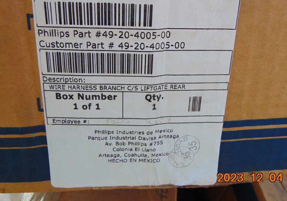 PHILLIPS STA-DRY UTILITY SEMI-TRAILER WIRING HARNESS LIFT GATE 49-20 ...