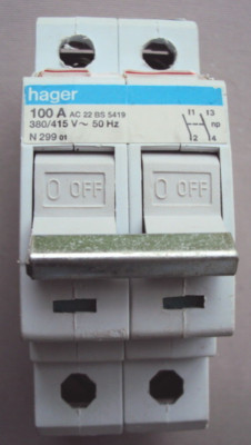 HAGER N299 01 100A AC22 BS 5419 100 AMP DP MAIN SWITCH DISCONNECTOR ...