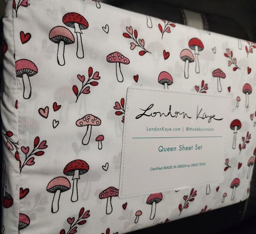 London Kaye QUEEN Sheet Set - 4 Piece White Sheets With Pink & Red ...