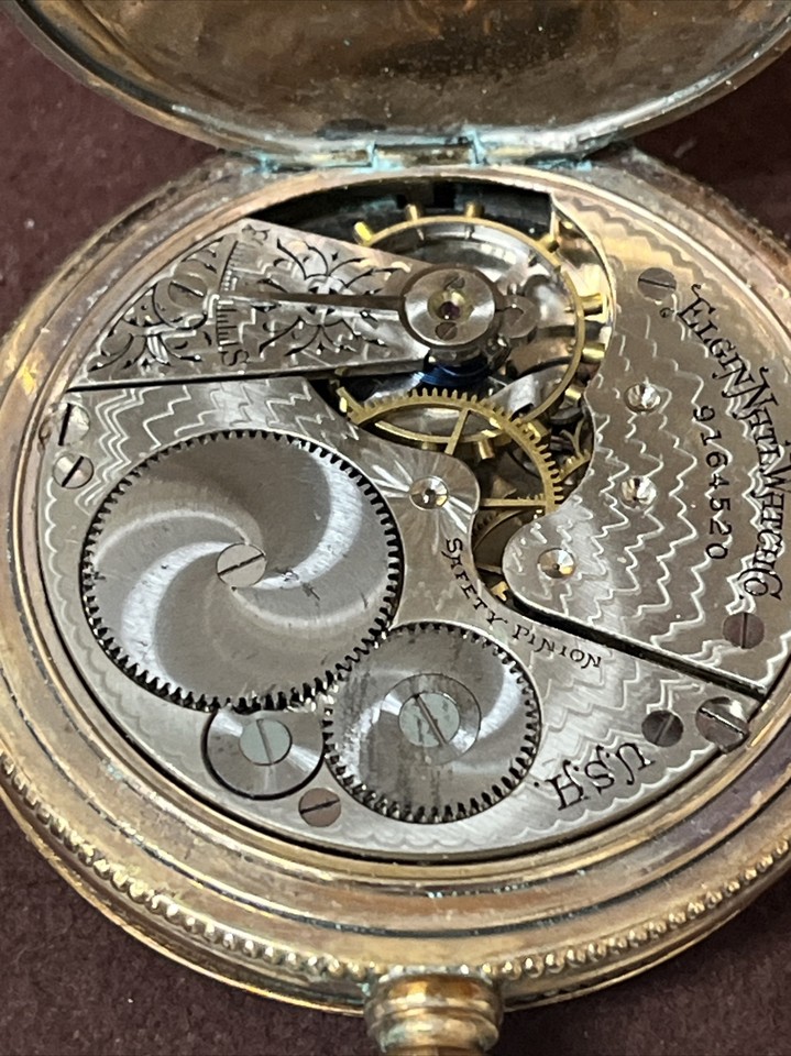 Vintage Elgin Pocket Watch With Monitor Floral Engraved Gold Filled ...