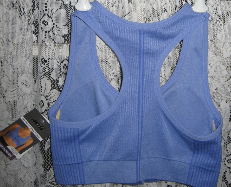 AVIA ZIP FRONT SPORTS BRA MEDIUM SUPPORT MEDIUM PERIWINKLE NEW SHIP ...
