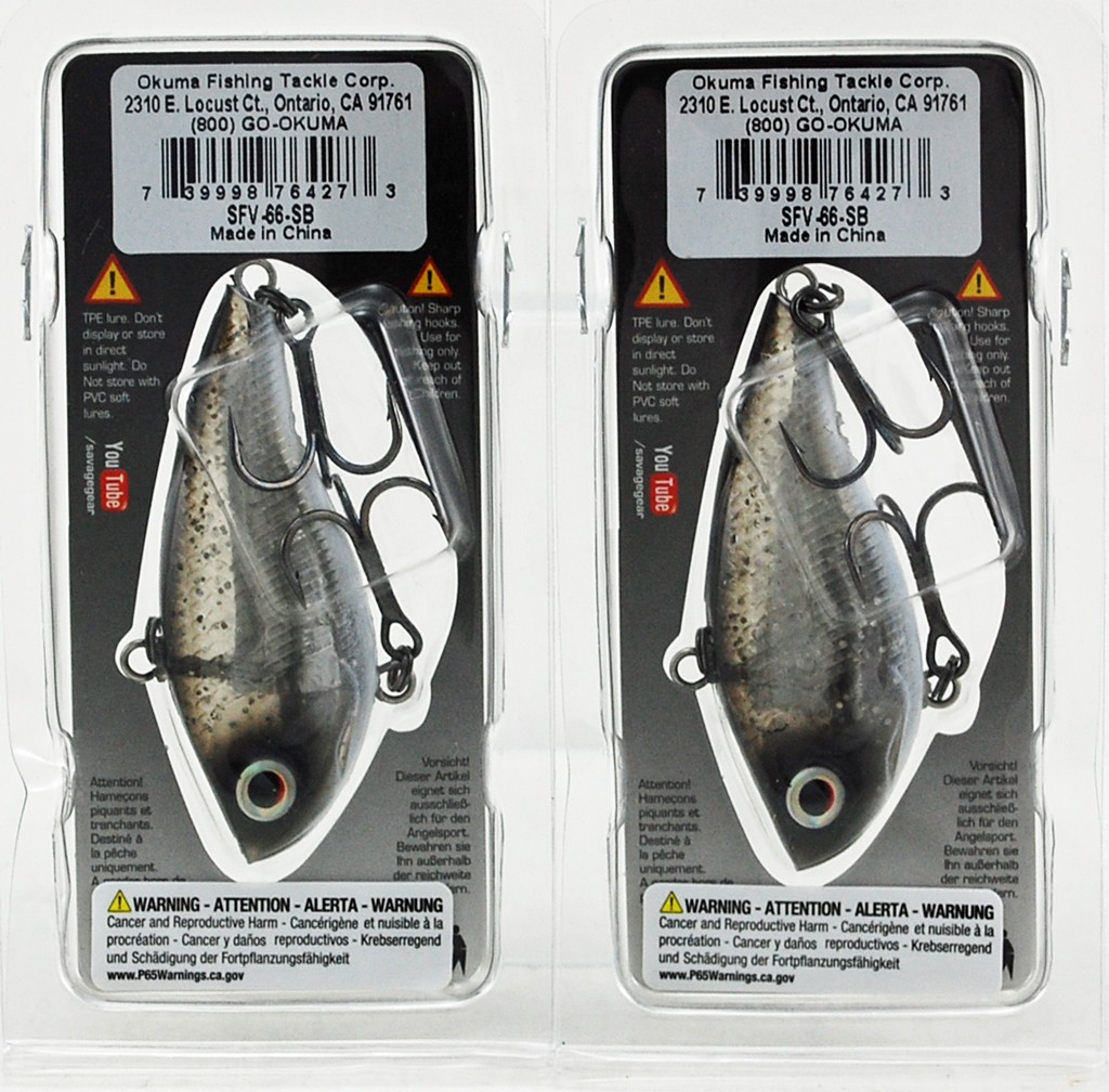 (LOT OF 2) SAVAGE GEAR 2-1/2" TPE SOFT VIBE 66 4/5OZ SFV-66-SB SILV BLK ...