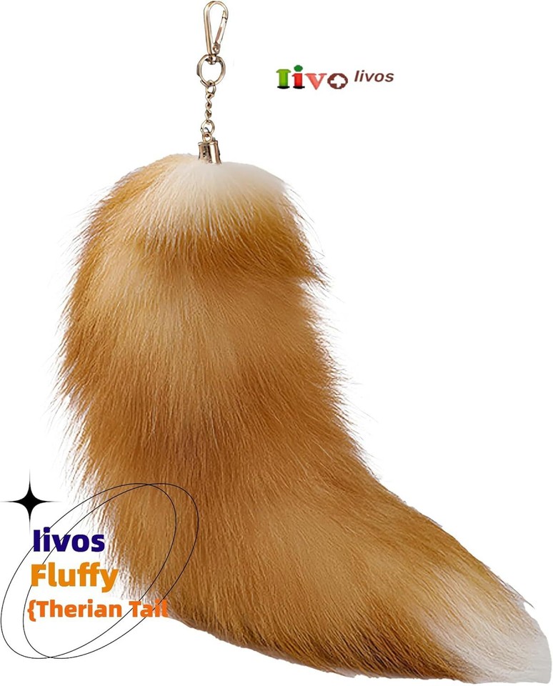 Fluffy Therian Fox Tail Keychain - Soft Plush Accessory for Cosplay ...