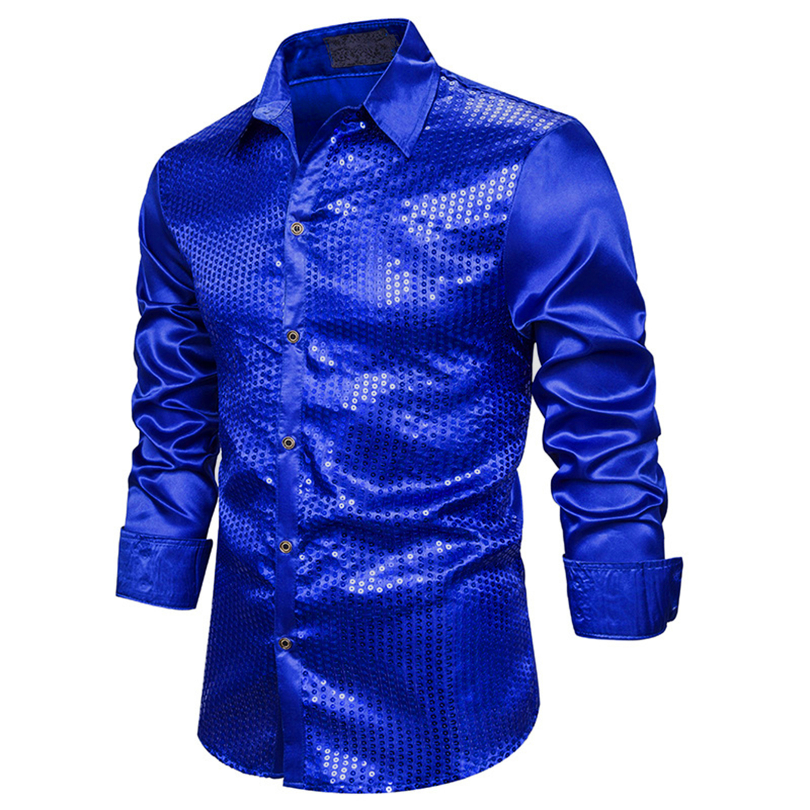 Club Sequin Shirt Dazzling Men Colorful Stripe Lapel Men's Dance for ...
