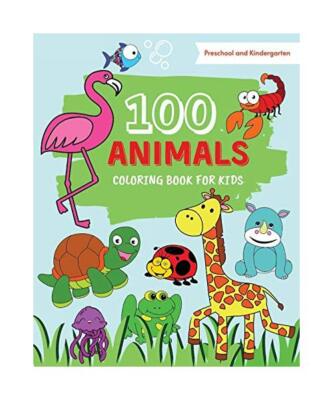 100 Animals Coloring Book for Kids: 100 Easy coloring pages with cute ...