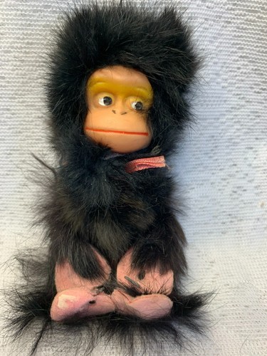Vintage Monkey Marionette/Puppet with Rubber Face & Real Black Fur From ...