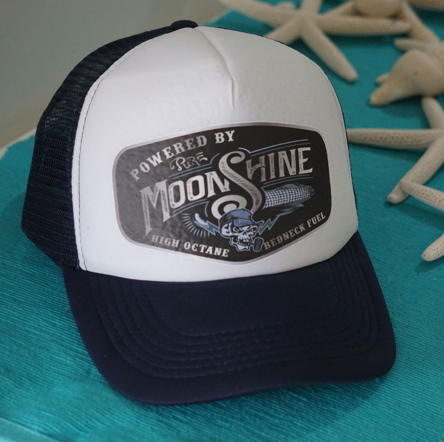 POWERED BY MOONSHINE REDNECK FUEL TRUCKER CAP HAT MESH SNAPBACK HOT ROD ...