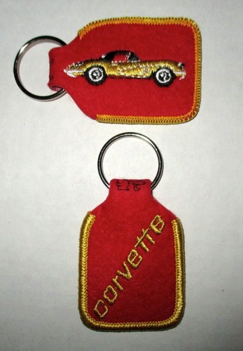 Vintage Corvette C1 Keychain Red Felt Gold Embroidered Front & Back ...