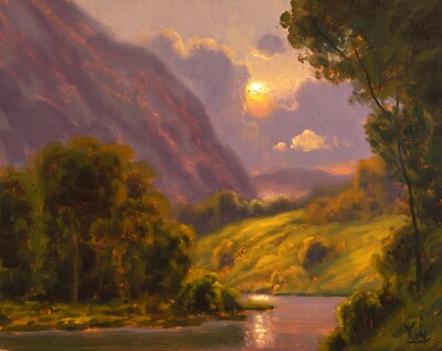 MAX COLE ART oil painting landscape signed vintage antique old rain ...