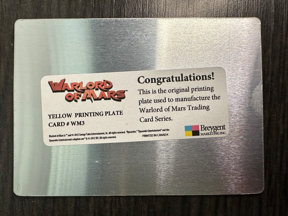 Warlord of Mars PRINTING PLATE YELLOW color 1 of 1 RARE #WM3 2012 ...