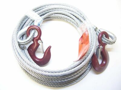 3/8" x 50 ft Galvanized Wire Rope Tow Cable with 2 Ton Alloy Hook Both ...