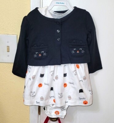 Carters Baby Outfit 9m spooky black cats pumpkin ghost print cotton I9 ...