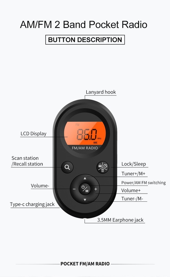 AM FM Portable Mini Radio Rechargeable Pocket Radio with Backlight ...