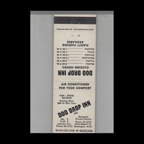 Matchbook Cover Doo Drop Inn Muskegon, MI | eBay