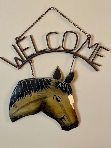 Horse Welcome Sign Stable Ranch Farm Metal Iron Wall Hanging Decor ...