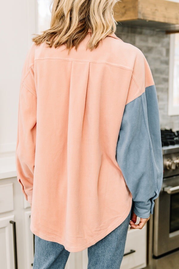 Blush Pink Blue Colorblock Fleece Jacket | eBay