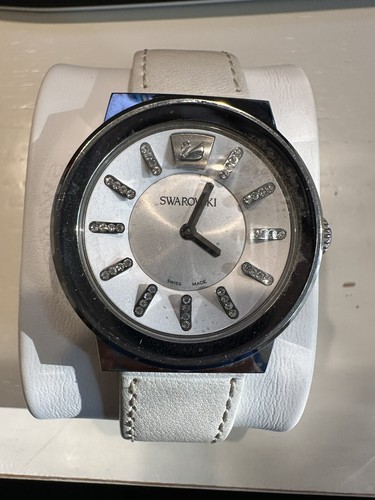 Swarovski Piazza silver tone White Watch Leather Band. Swiss Watch ...