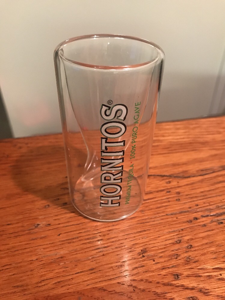 Hornitos Double Walled Shot Glass White & Green Lettering Horn Inside ...