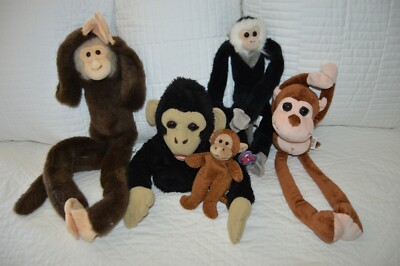 Lot of 5 Adorable Plush Monkeys, 3 stick for hanging, Avon Fuli Beans ...