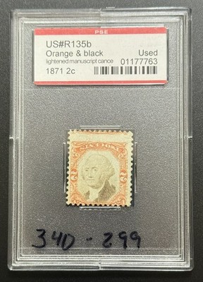 1871 US Revenue Stamp (Scott #R135b "inverted") Used in PSE Slab CV ...
