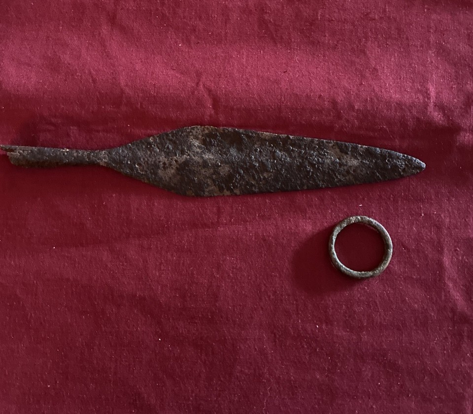 Ancient Celtic Iron Spear Tip And Bronze Finger Ring, With Custom Stand ...