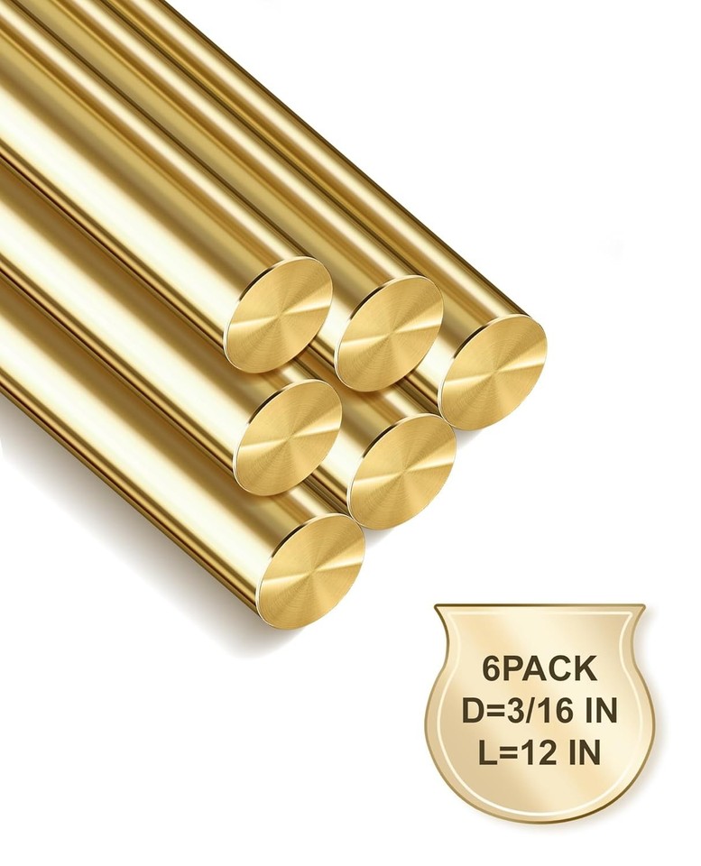 6-Pack Solid Brass Rods 3/16 X 12 Inch Brass Rod Premium Brass round ...