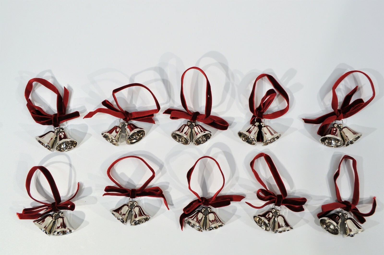 10 P.C. Pottery Barn Silver Bells & Red Velvet Napkin Rings | eBay