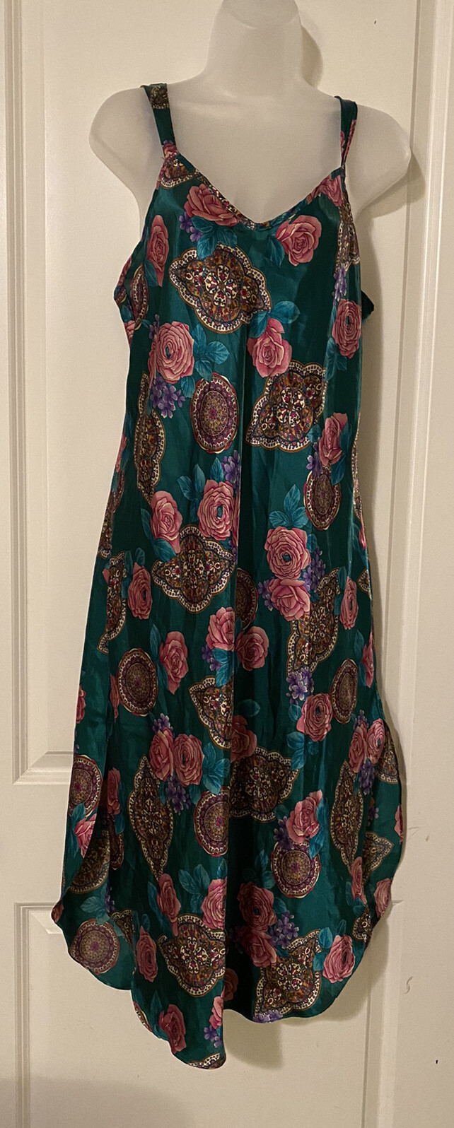 Adonna Silky Open Back Nightgown Roses Medium - Gem