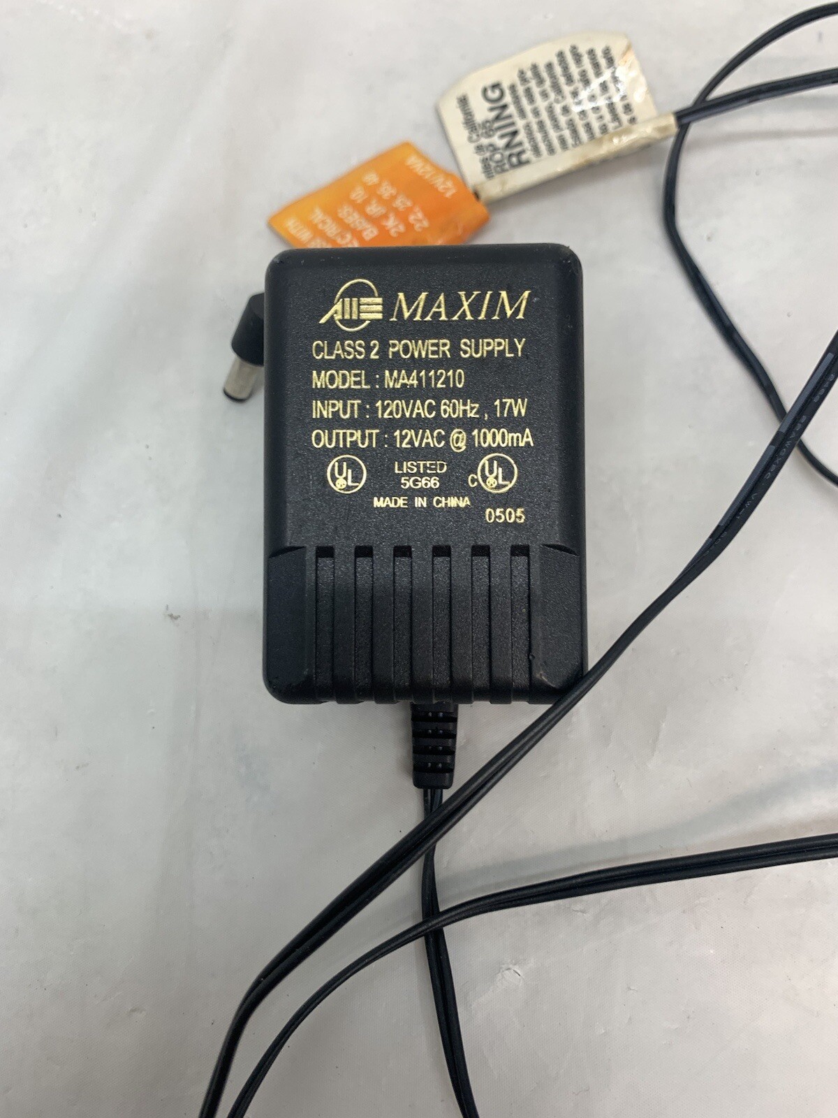 Maxim AC Adapter Power Supply MA411210 Input 120vac Output 12vac 1000 ...